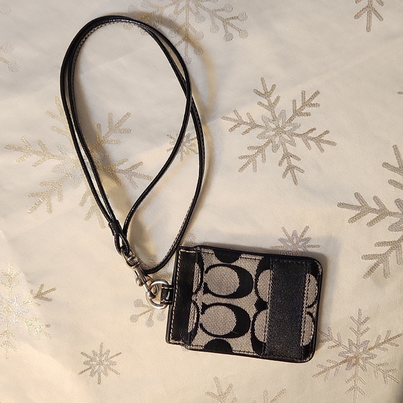 Coach | Accessories | Coach Signature Print Id Key Holder Lanyard Black ...